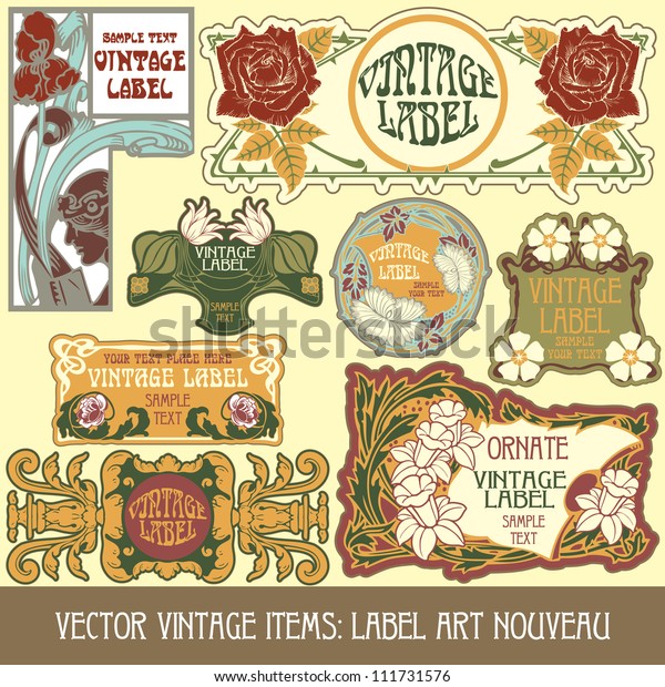 Vector Vintage Items Label Art Nouveau: стоковая векторная графика (без ...