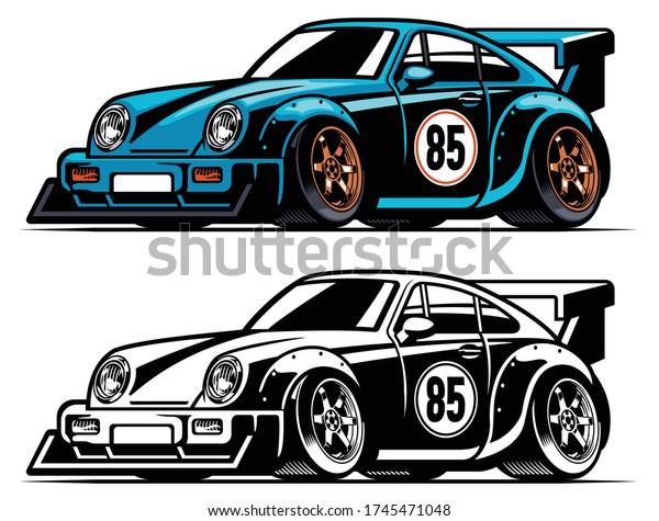 Vector Vintage Old Racing Car Stock Vector (Royalty Free) 1745471048