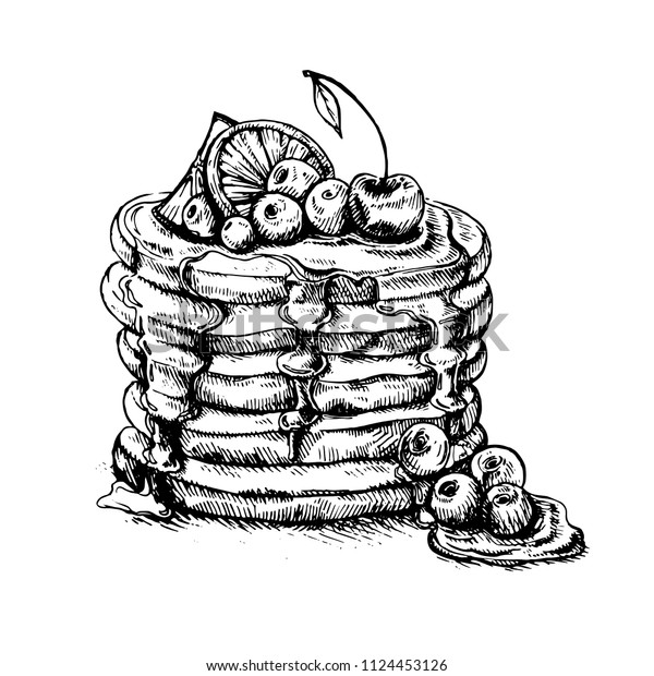 Vector Vintage Pancake Drawing Hand Drawn Stock Vector (Royalty Free ...