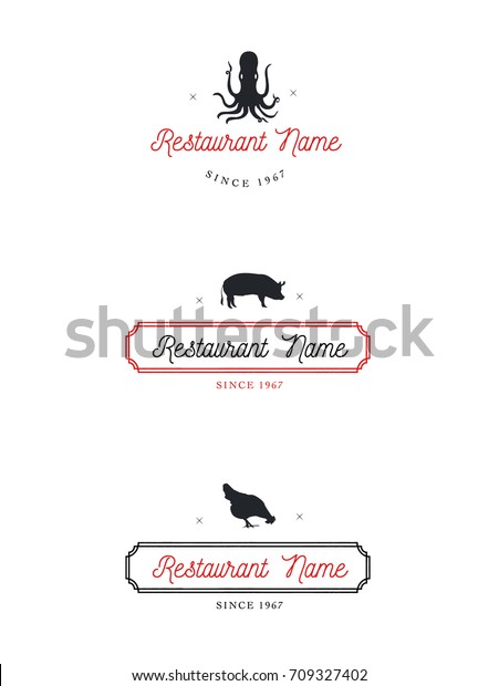 Vector Vintage Restaurant Logo Animals Silhouettes Stock Vector ...