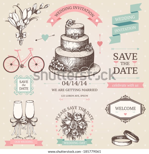 Vector Vintage Set Decorative Wedding Elements Stock Vector (Royalty Free) 185779061 | Shutterstock