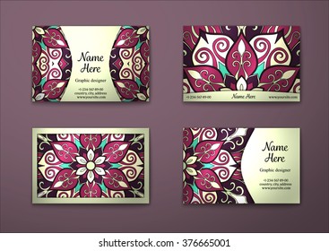 Vector Vintage Visiting Card Set Floral Stock Vector (Royalty Free ...