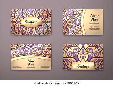 Vector Vintage Visiting Card Set Floral Stock Vector (Royalty Free ...