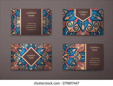 Vector Vintage Visiting Card Set Floral Stock Vector (Royalty Free ...