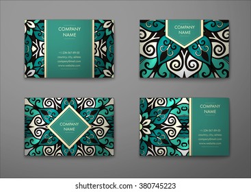 Vector Vintage Visiting Card Set Floral Stock Vector (Royalty Free ...