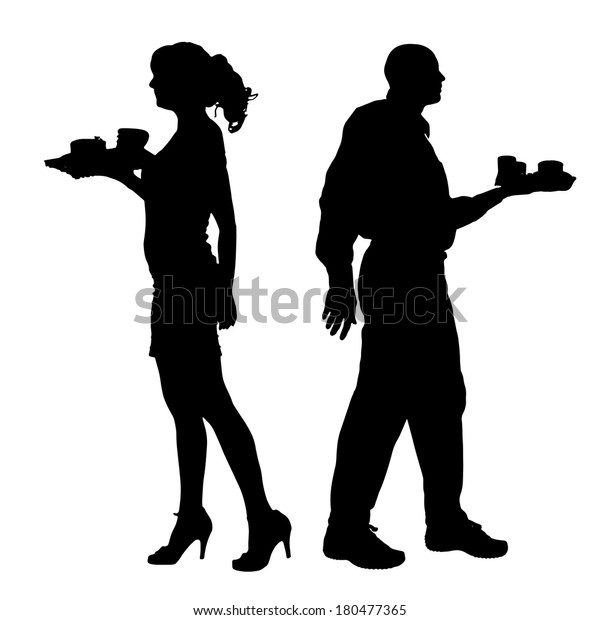 Vector Waiter Silhouette On White Background Stock Vector (Royalty Free ...