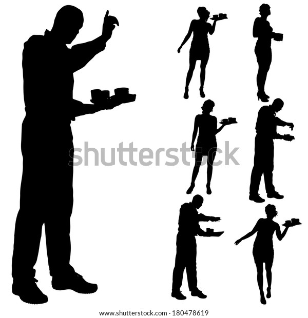 Vector Waiter Silhouette On White Background Stock Vector (Royalty Free ...