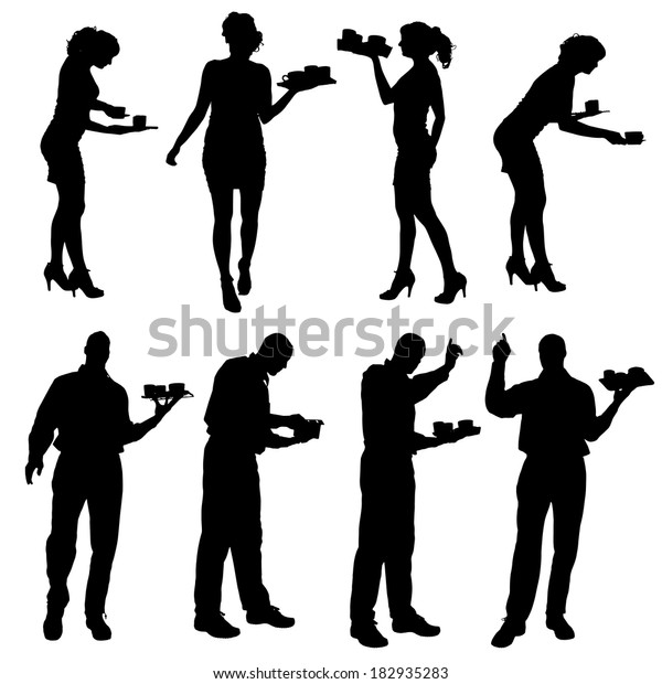 Vector Waiter Silhouette On White Background: Stock-Vektorgrafik ...