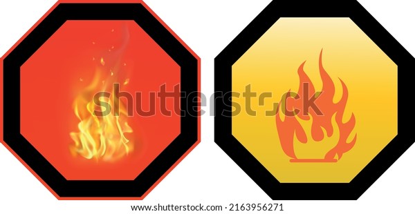 Vektor Stok Vector Warning Signs Fire Hazard Logo (Tanpa Royalti ...