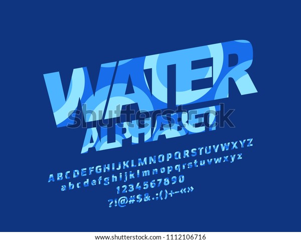 Alfabeto de agua vectorial. Fuente de estilo gráfico. Cartas azules ...