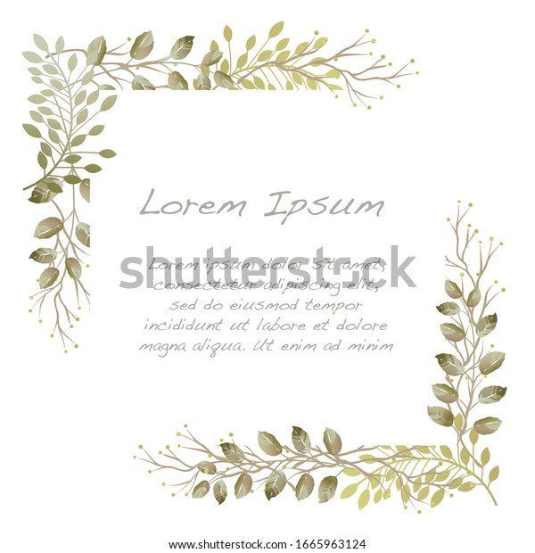 Vector Watercolor Botanical Square Frame Isolated Stock Vector (Royalty ...