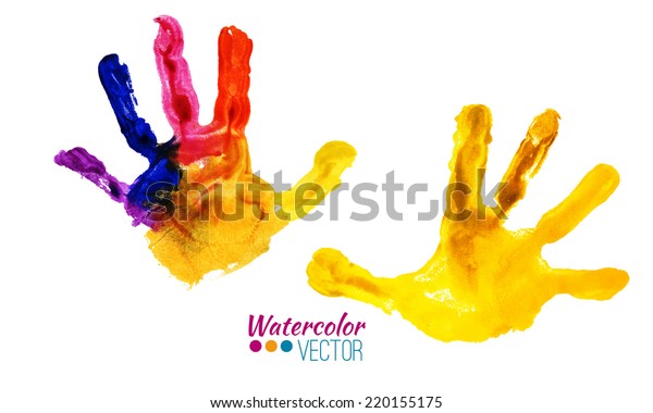 Vector Watercolor Colorful Handprints Stock Vector (Royalty Free) 220155175