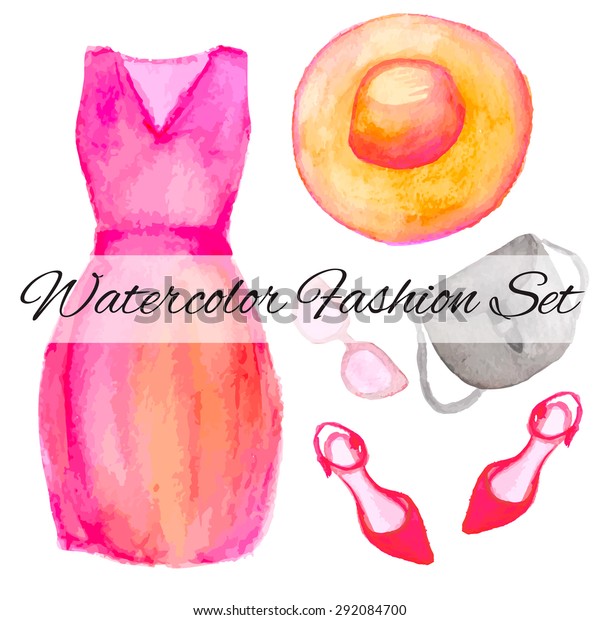 Vector Watercolor Fashion Wardrobe Objects Set Stock Vector (Royalty ...