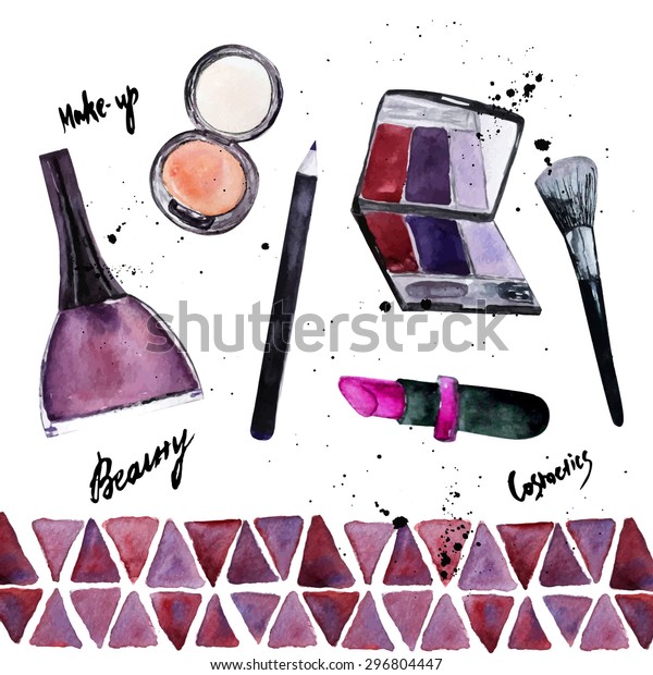 Vector Watercolor Glamorous Makeup Set Cosmetics Stock Vector (Royalty ...
