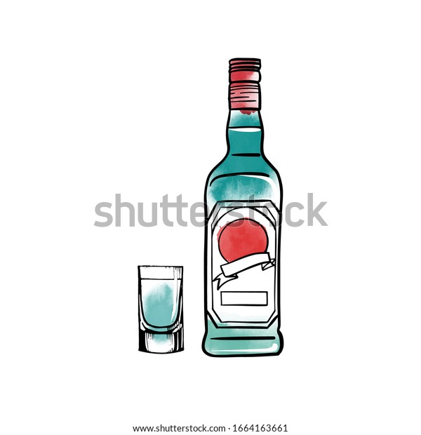Vector Watercolor Illustration Set Vodka Bottles Stock Vector (Royalty ...