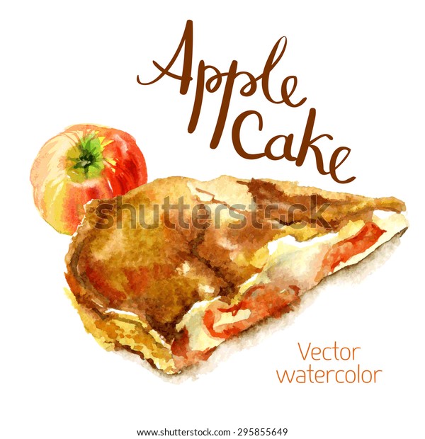 Vector Watercolor Sketch Slice Apple Cake Stock Vector (Royalty Free ...