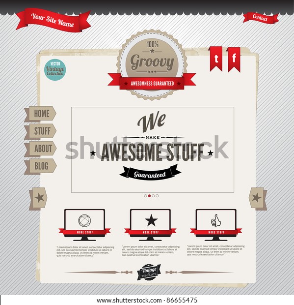Vector Website Template Retrovintage Inspired Design Stock Vector ...