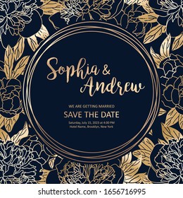Vector Wedding Round Template Bouquets Gold Stock Vector (Royalty Free ...