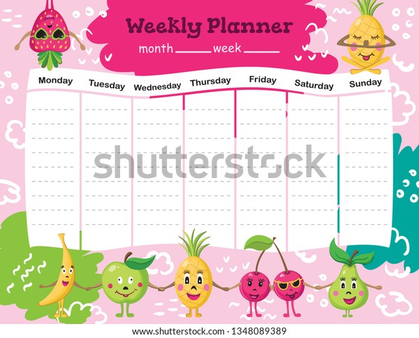 Vector Weekly Planner Fresh Fruits Cartoon Stock Vector (Royalty Free ...
