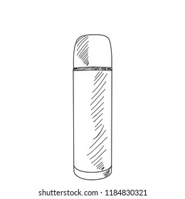 Vector White Background Sketch Thermos Stock Vector (Royalty Free ...