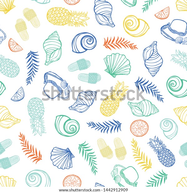 Vector White Colorful Tropical Beach Pattern Stock Vector (Royalty Free ...