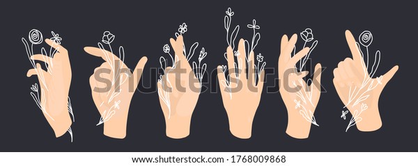 Vector White Hand Palm Line Art Stock Vector (Royalty Free) 1768009868 ...