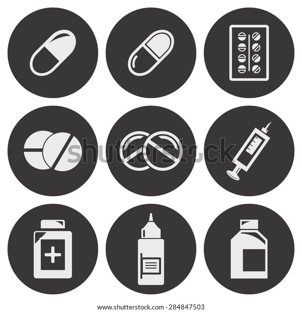Vector White Pills Medication Icons Set Stock Vector (Royalty Free ...