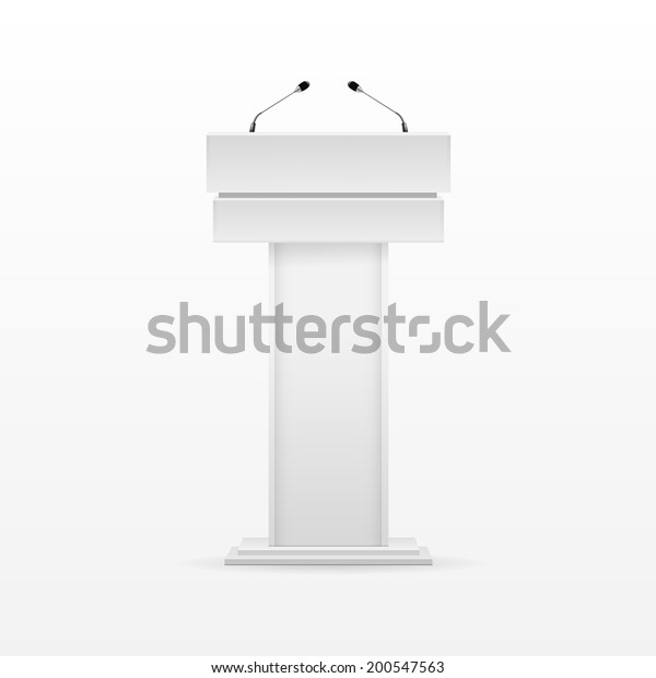 Vector White Podium Tribune Rostrum Stand with Microphones Isolated on ...