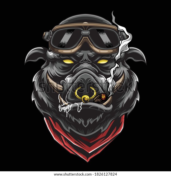 Vector Wild Boar Smoking Bikers Style Stock Vector (Royalty Free ...