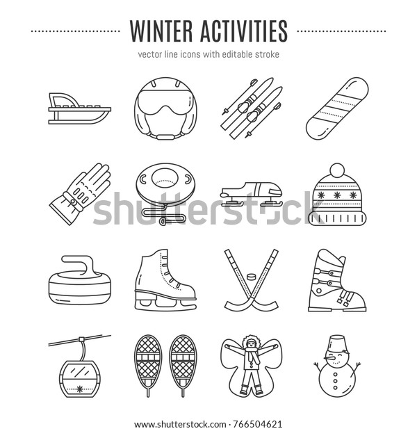 Vector Winter Activities Icon Set Trendy Stock Vector (Royalty Free ...