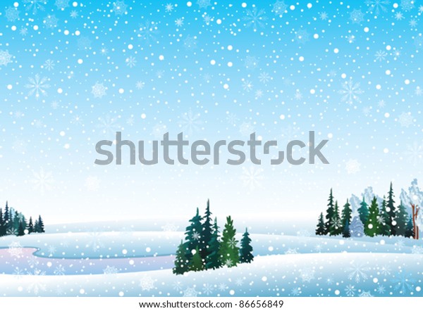 Vector Winter Landscape Frozen Lake Forest Stock Vector (Royalty Free ...