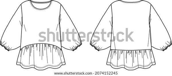 Vector Woman Round Neck Blouse Fashion Stock Vector (Royalty Free ...