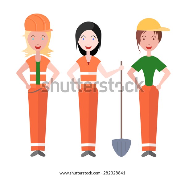 Vector Women Builders Working Cartoon Style Stock Vector (Royalty Free ...