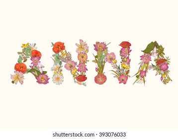 Vector Word Anna Name Written Floral Stock Vector (Royalty Free ...