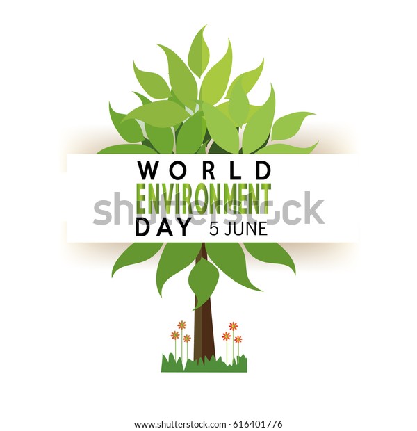 Vektor Stok Vector World Environment Day Tree Text (Tanpa Royalti ...