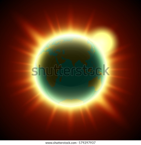 Vector World Map Rising Sun Globe Stock Vector (Royalty Free) 579297937 ...