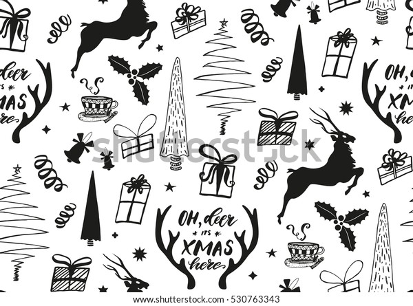 Vector Xmas Seamless Pattern Hand Drawn Stock Vector (Royalty Free ...