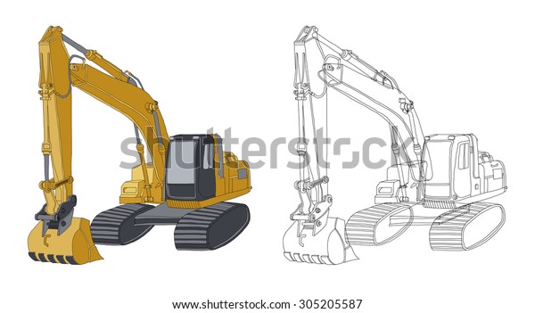 Vector Yellow Backhoe Outline Backhoe On Stock Vector (Royalty Free ...