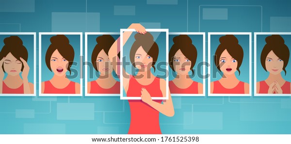 Vector Young Woman Expressing Different Emotions Stock Vector (Royalty ...