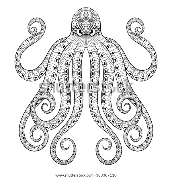 Vector Zentangle Octopus Print Adult Coloring Stock Vector (Royalty ...