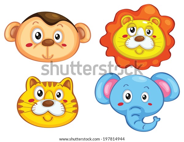 Vector Zoo Animal Faces Set Stock Vector (Royalty Free) 197814944 ...