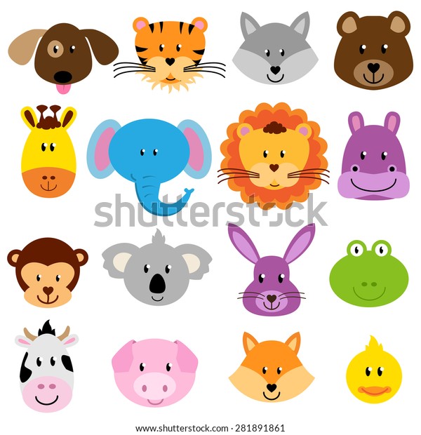 Vector Zoo Animal Faces Set 스톡 벡터(로열티 프리) 281891861 | Shutterstock
