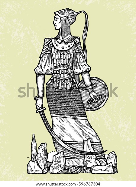 Vectorillustration Beautiful Warrior Girlvector Sketch Tattoo Stock ...