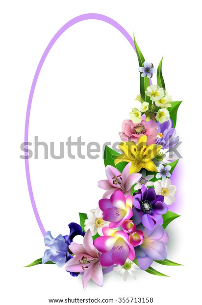 Vectorspring Flowers Oval Frame Floral Background Stock Vector (Royalty ...