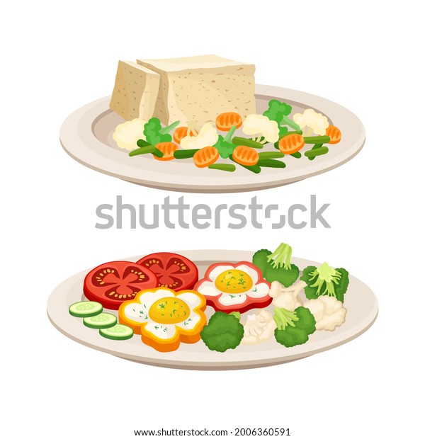 Vegan Dish Main Course Vegetables Tofu Stock Vector (Royalty Free ...