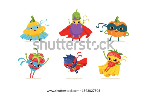 Vegetable Berry Superheros Rushing Rescue Vector Stock Vector (Royalty ...