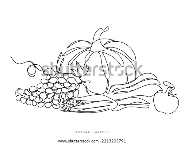 Vegetable Continuous Line Art Autumn Festival Stock Vector (Royalty ...