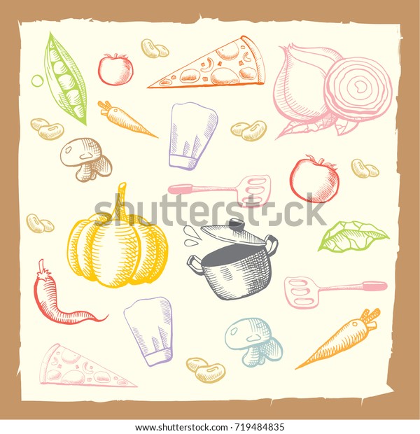 Vegetable Drawing Paper Color Pencil Background Stock Vector (Royalty ...