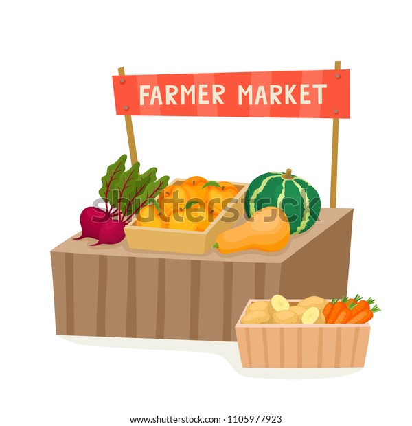 Vegetable Fruit Local Farmer Market Cartoon Stock Vector (Royalty Free ...