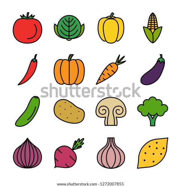 Vegetable Icons Pack Isolated Vegetables Symbols Stock Vector (Royalty ...